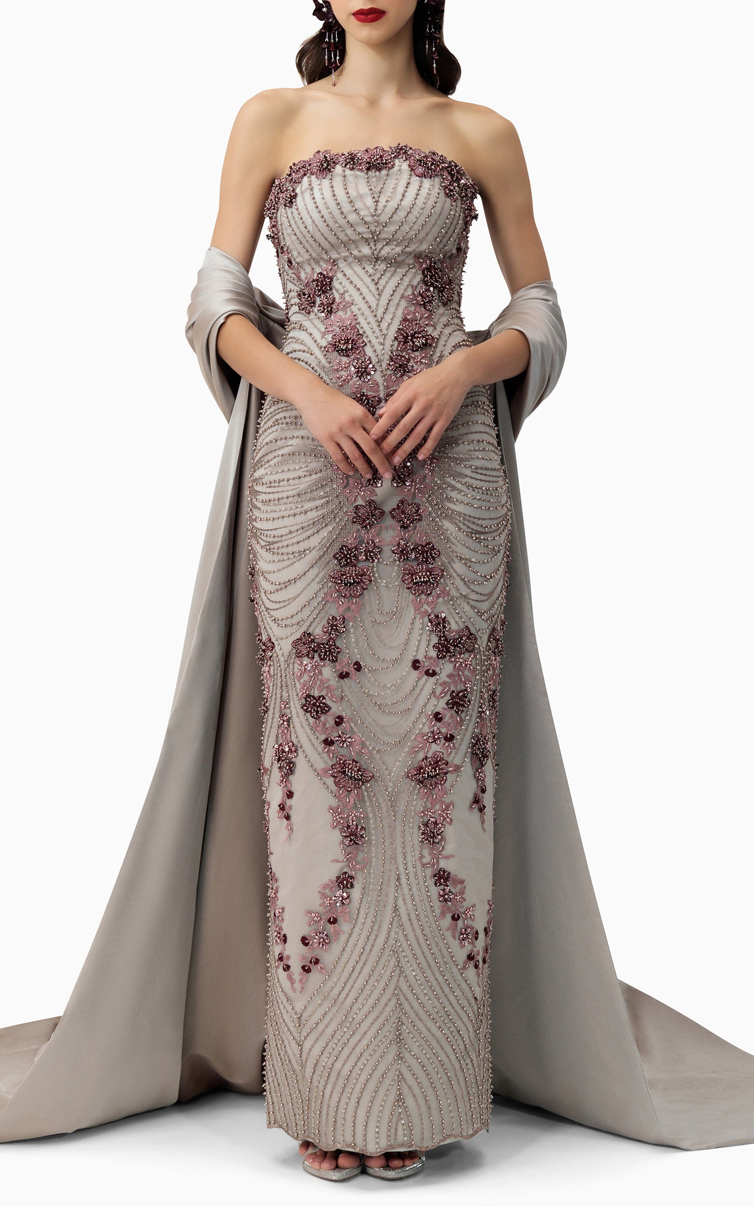 THE IDALIA & CAPE | Gown with Hand-Embroidered Flowers & Flowing Cape